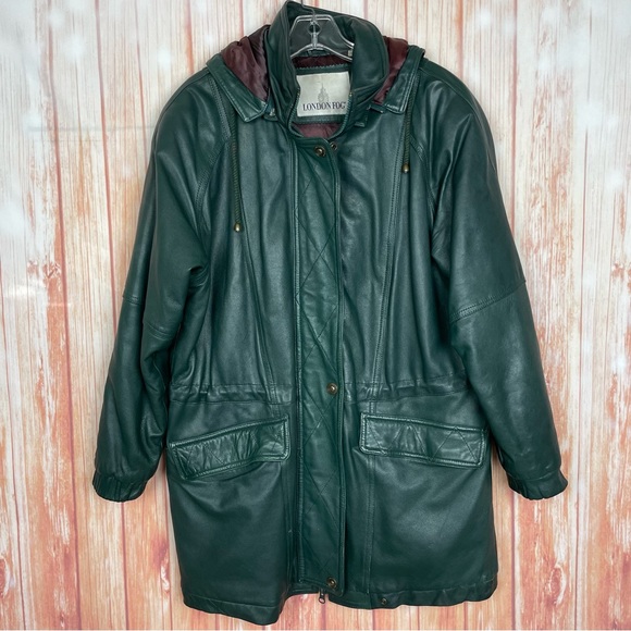 London Fog | Jackets & Coats | Vintage Green Leather London Fog Coat ...